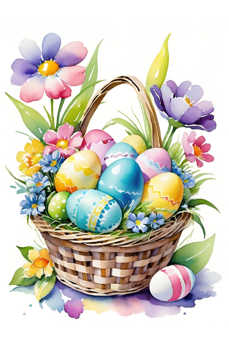 Easter Eggs Basket Spring Festive Clip Art Illustration 3000x9000px ...