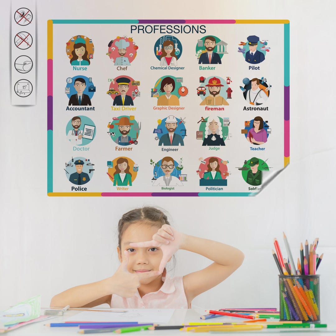 Static Cling Professions Poster – Educational Jobs Chart for Kids ...