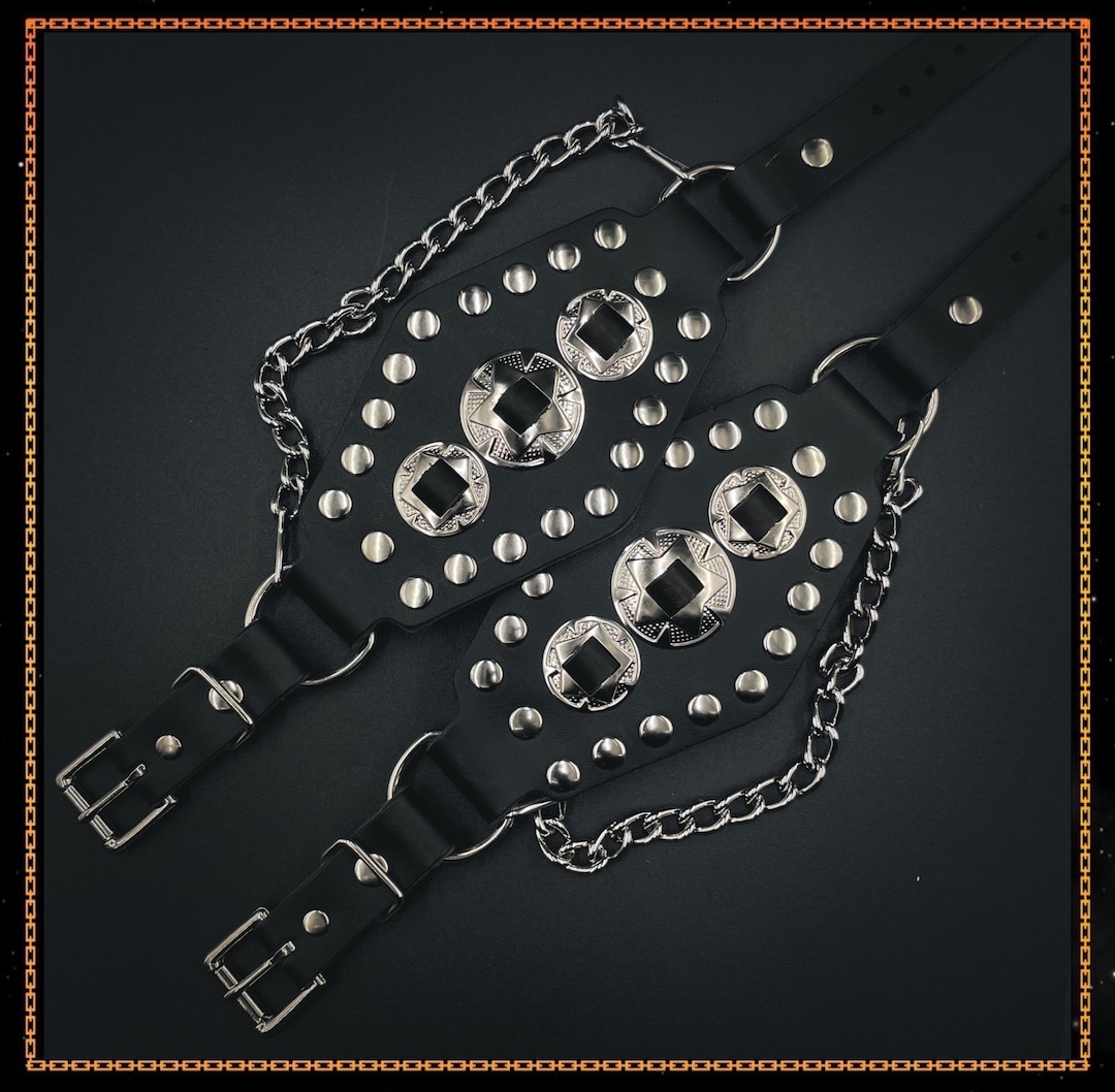 Studded Black Leather Concho Bootstraps Pair - Etsy