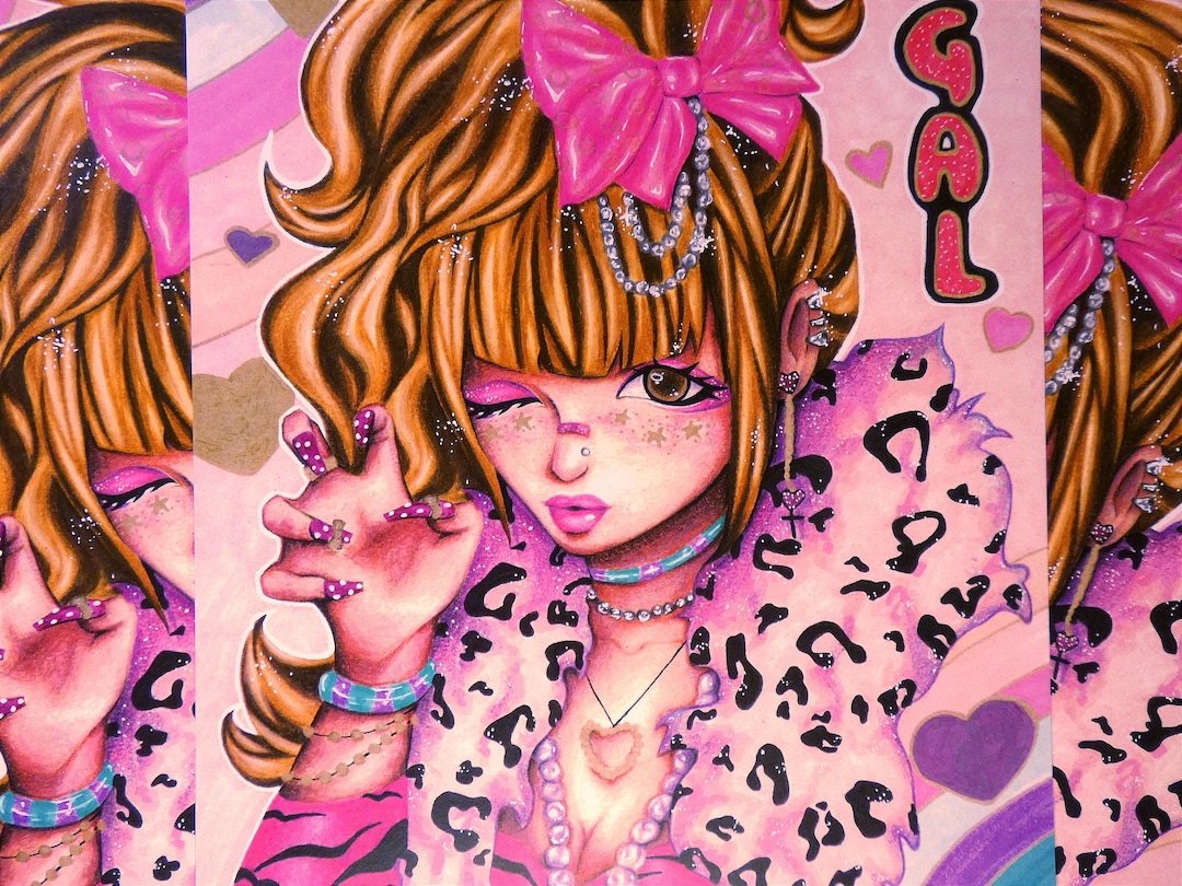 Gyaru Gal Art Print, Gyaru Style, Japanese Fashion, Manga, Anime, Fan ...