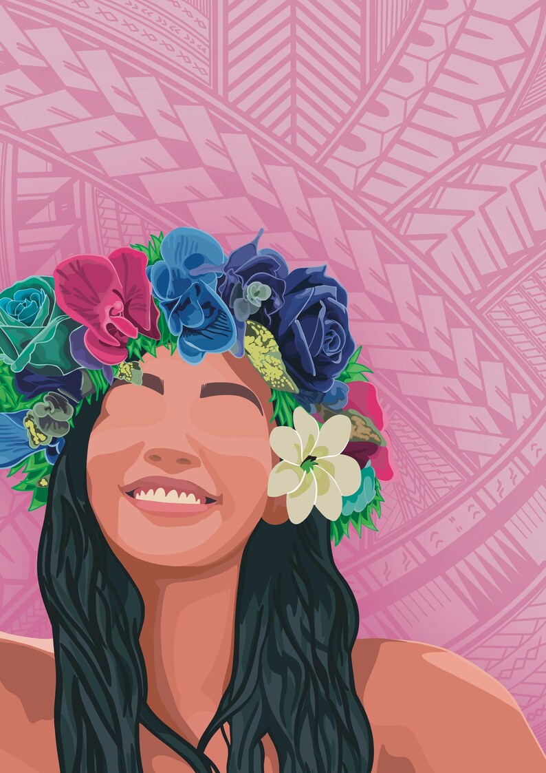 Polynesian Woman Art Print | Tropical Flower Crown (digital Download ...
