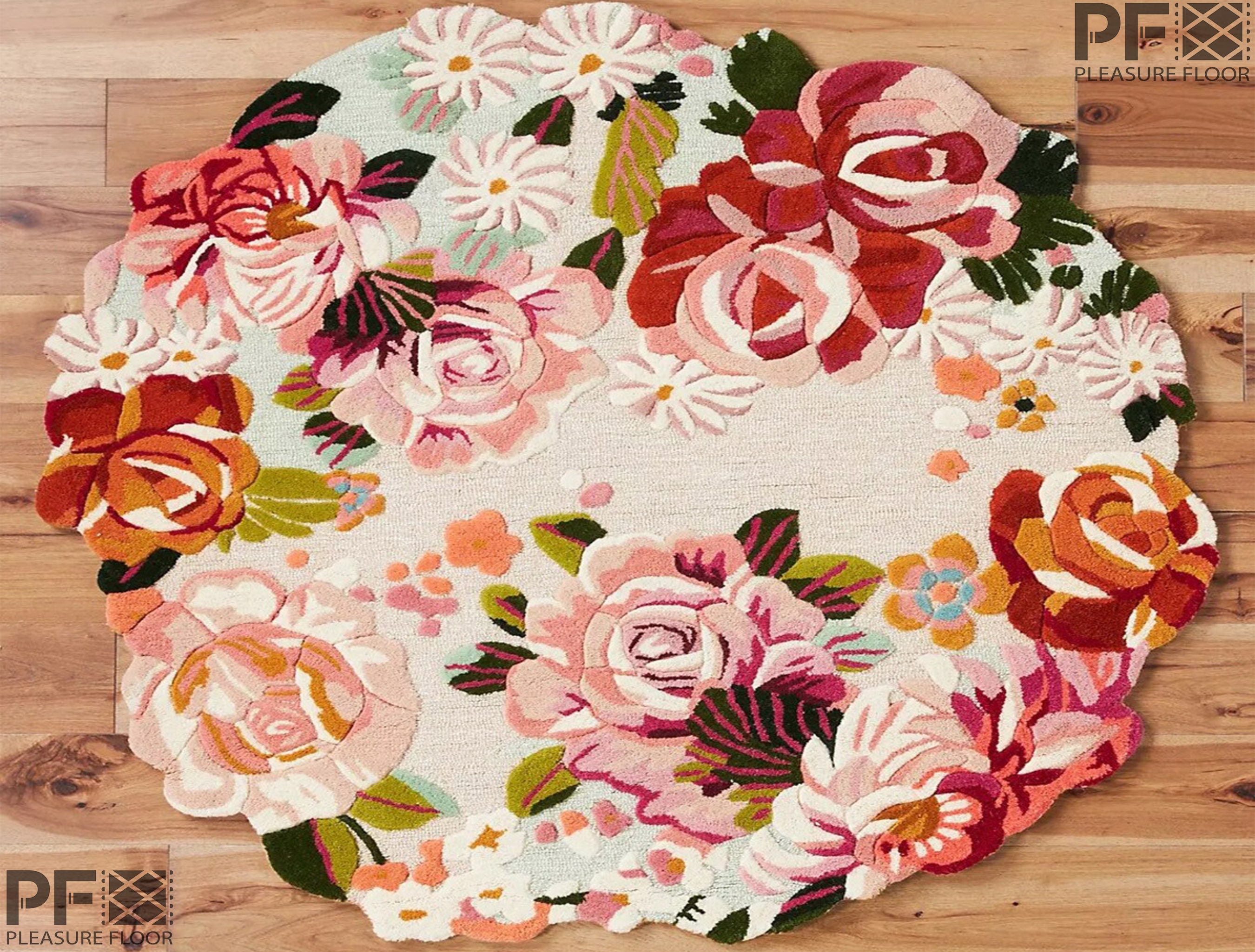 Round Floral Rug Vintage 100% Handmade Woolen Area Rug for Kitchen ...
