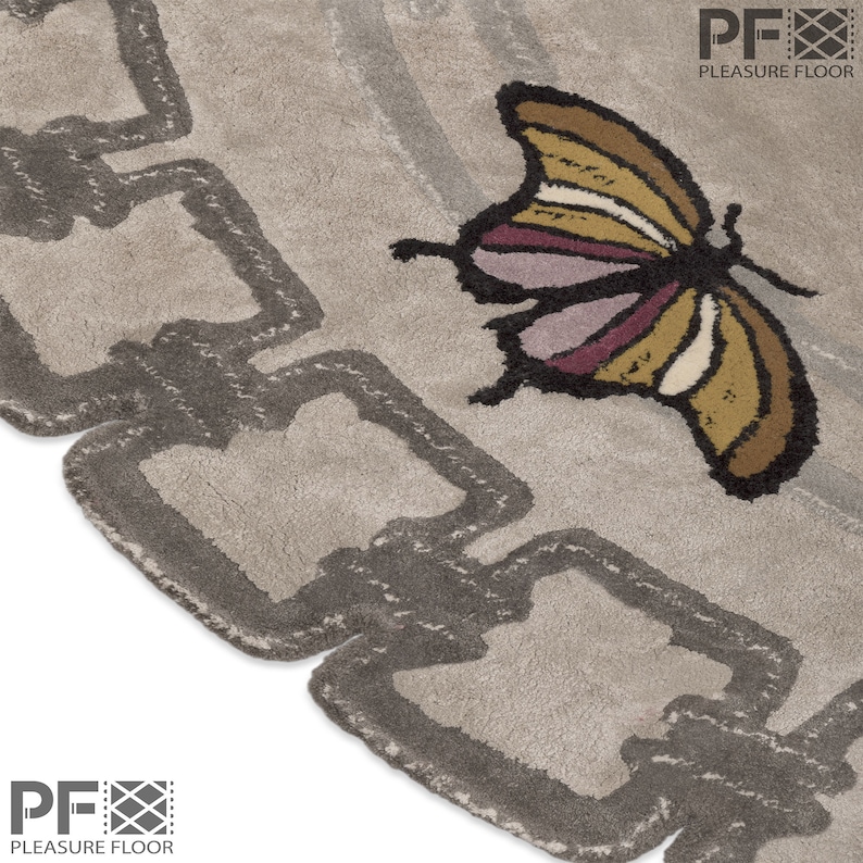 Round Butterfly Wool Rug 100% Woolen Area Rug for Hall Kitchen Living ...