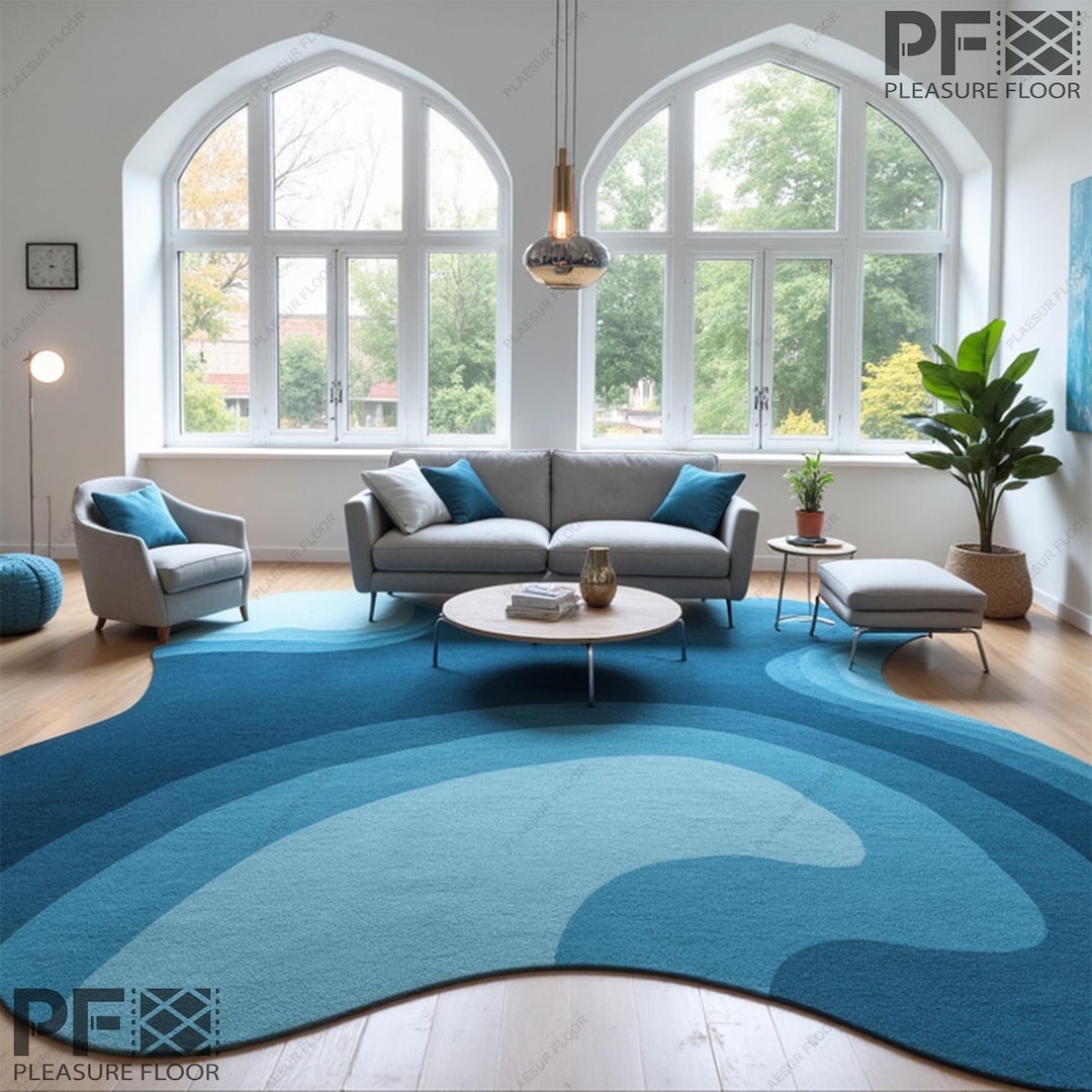 Modern Sky-blue Irregular Shape Tufted Area Rug - Stylish Home Decor ...