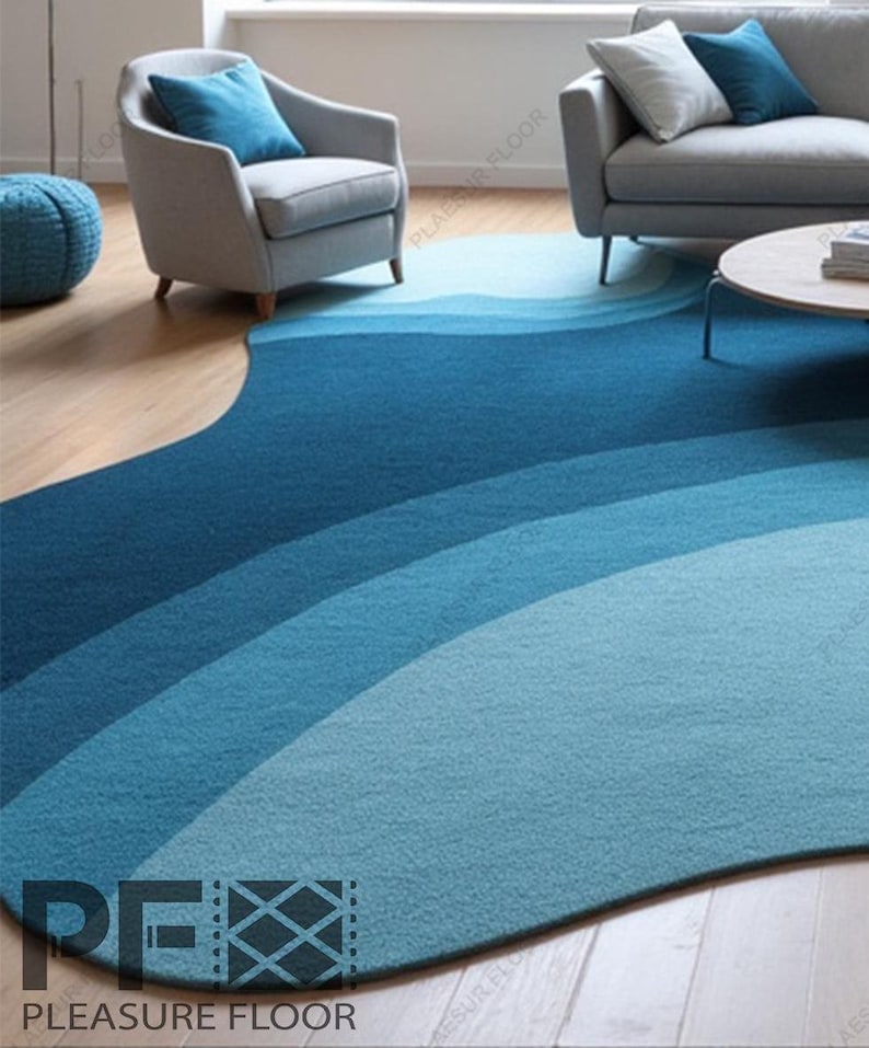 Modern Sky-blue Irregular Shape Tufted Area Rug - Stylish Home Decor ...