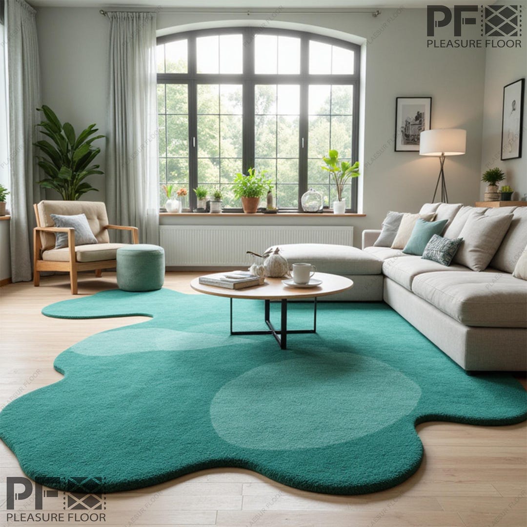 Irregular Green Colour Handmade Modern Design Tufted Wool Area Rug ...