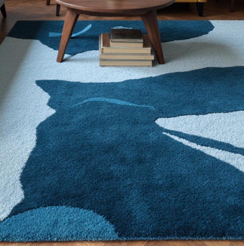 Handmade Prussian Blue Rectangle Tufted Wool Area Rug - Stylish Home ...