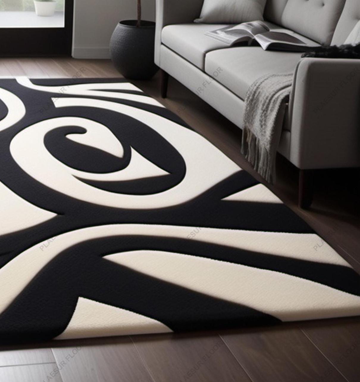Handmade Wool Rug: Black and White Modern Design - Etsy