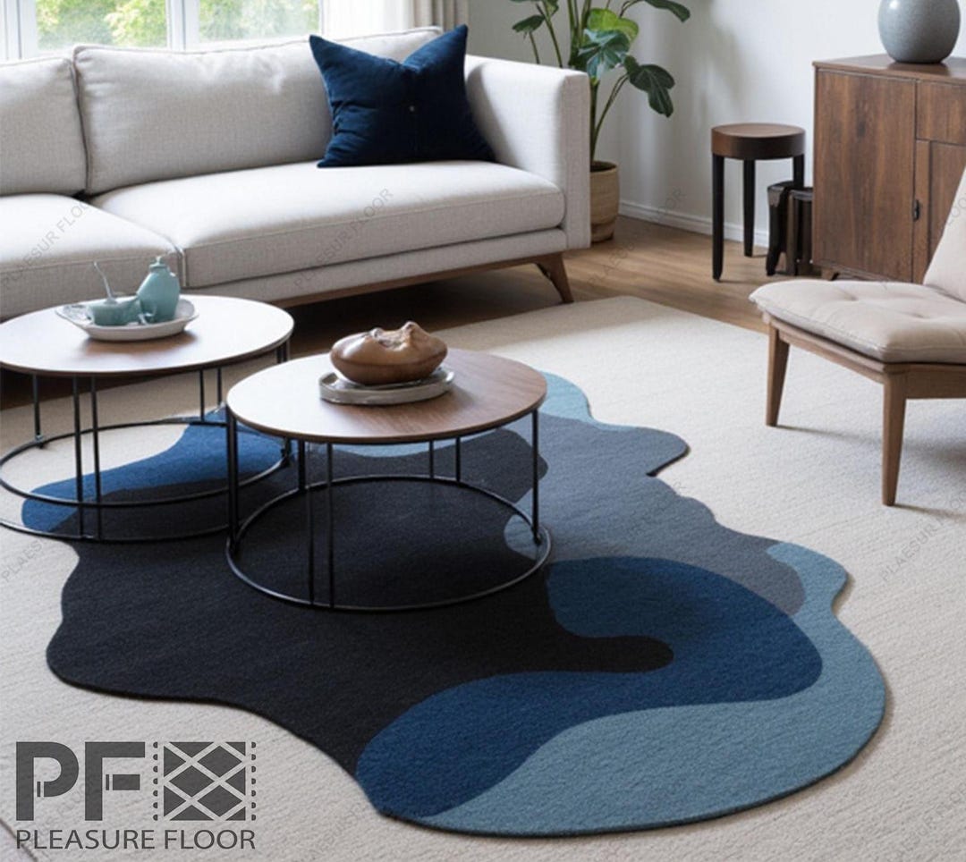 Handmade Modern Black Blue Irregular Shape Tufted Area Rug - Stylish ...