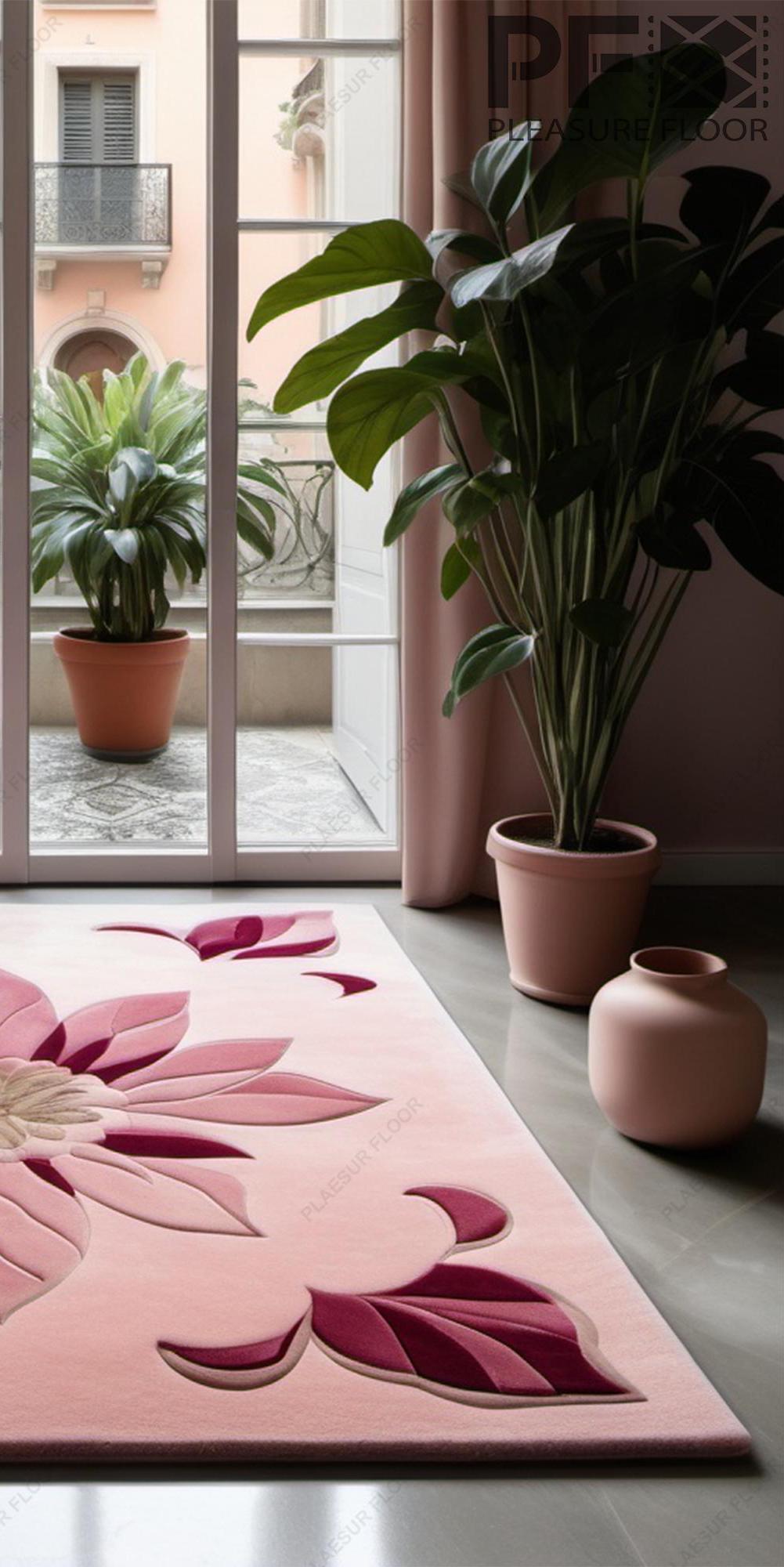 Pink Floral Handmade Tufted Area Rug - Stylish Home Decor Multiple ...