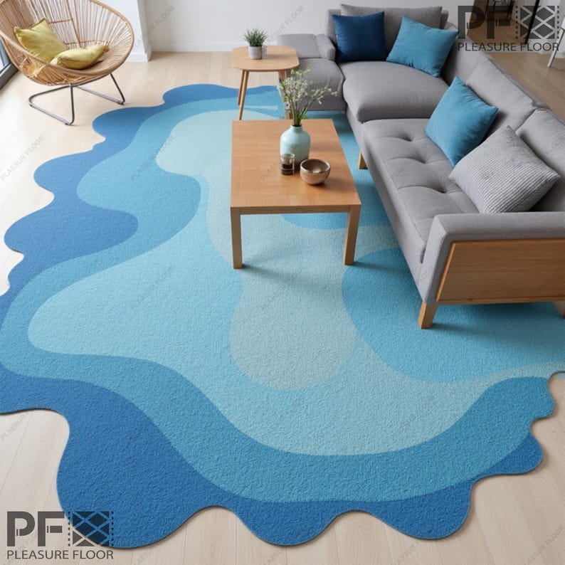 Sky-blue Irregular Shape Handmade Modern Tufted Area Rug - Stylish Home ...