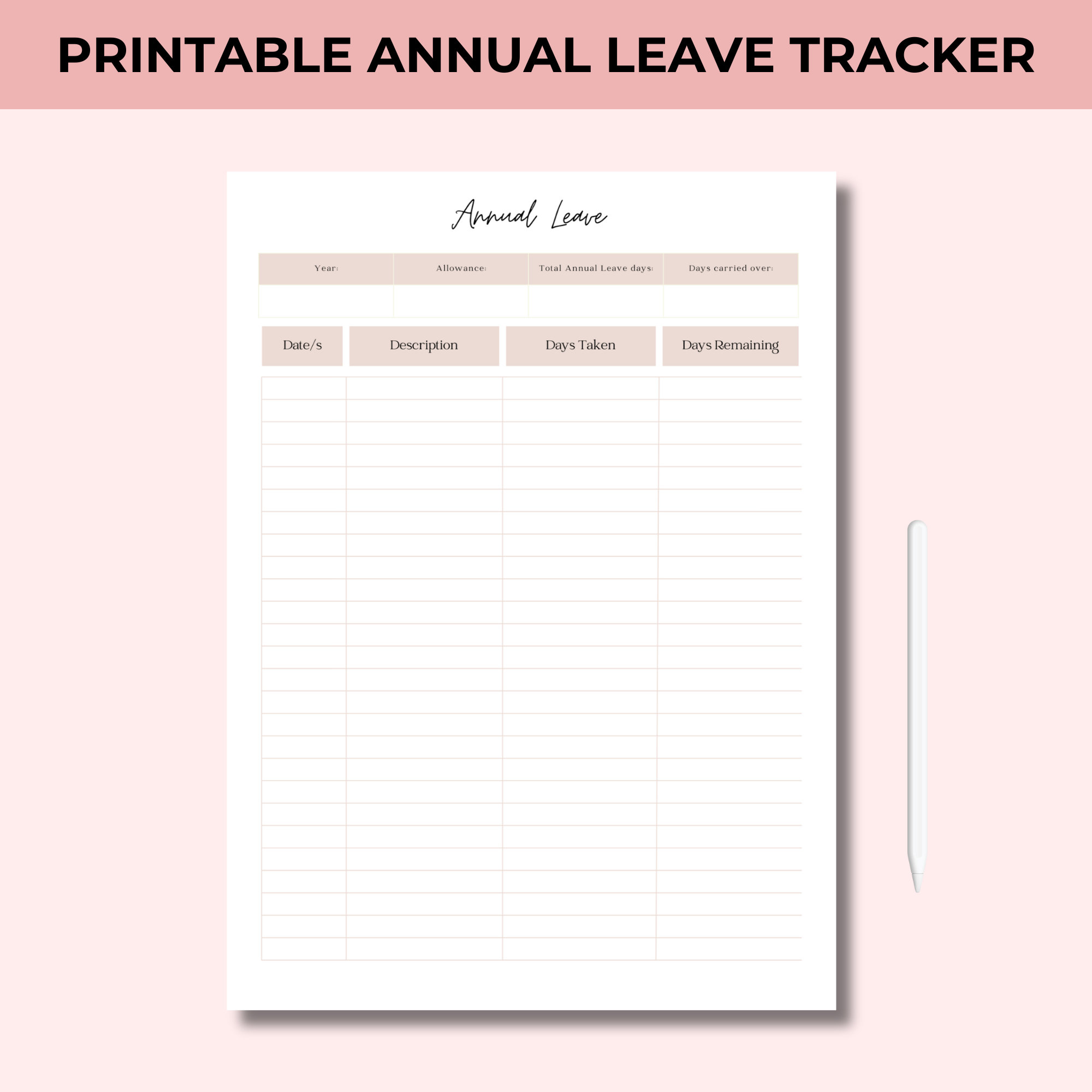 Annual Leave Tracker Printables, Digital Work Leave Tracker, Work ...