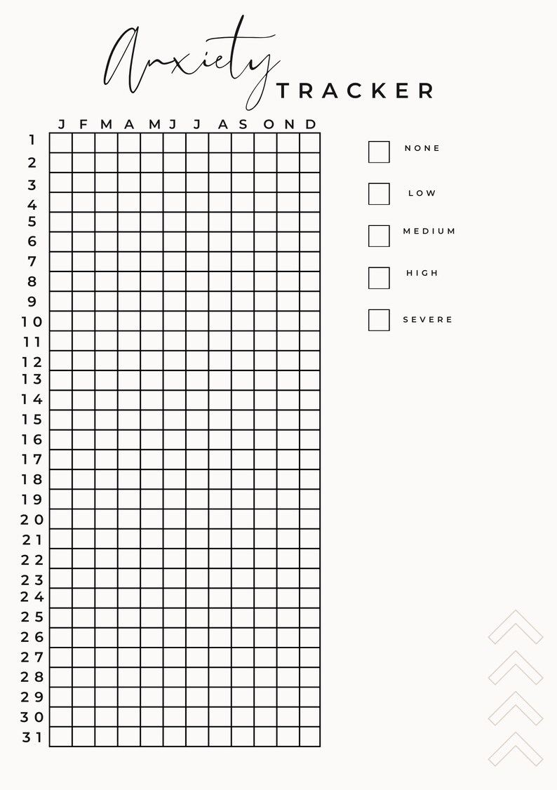 Anxiety Tracker Printable, Year at a Glance, Monthly Planner, Mood ...