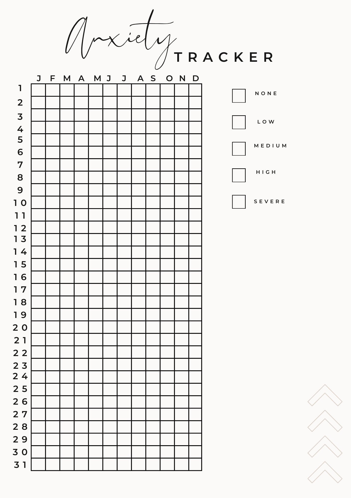 Anxiety Tracker Printable, Year at a Glance, Monthly Planner, Mood ...
