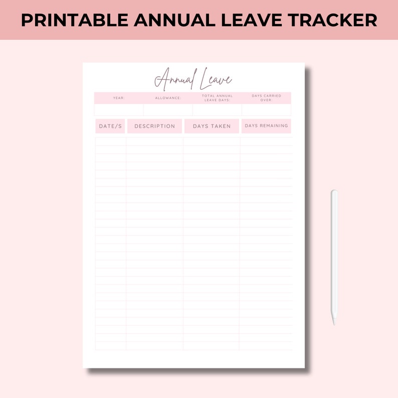 Annual Leave Tracker Printables, Digital Work Leave Tracker, Work ...
