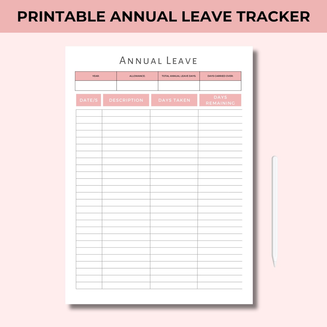 Annual Leave Tracker Printables, Digital Work Leave Tracker, Work ...