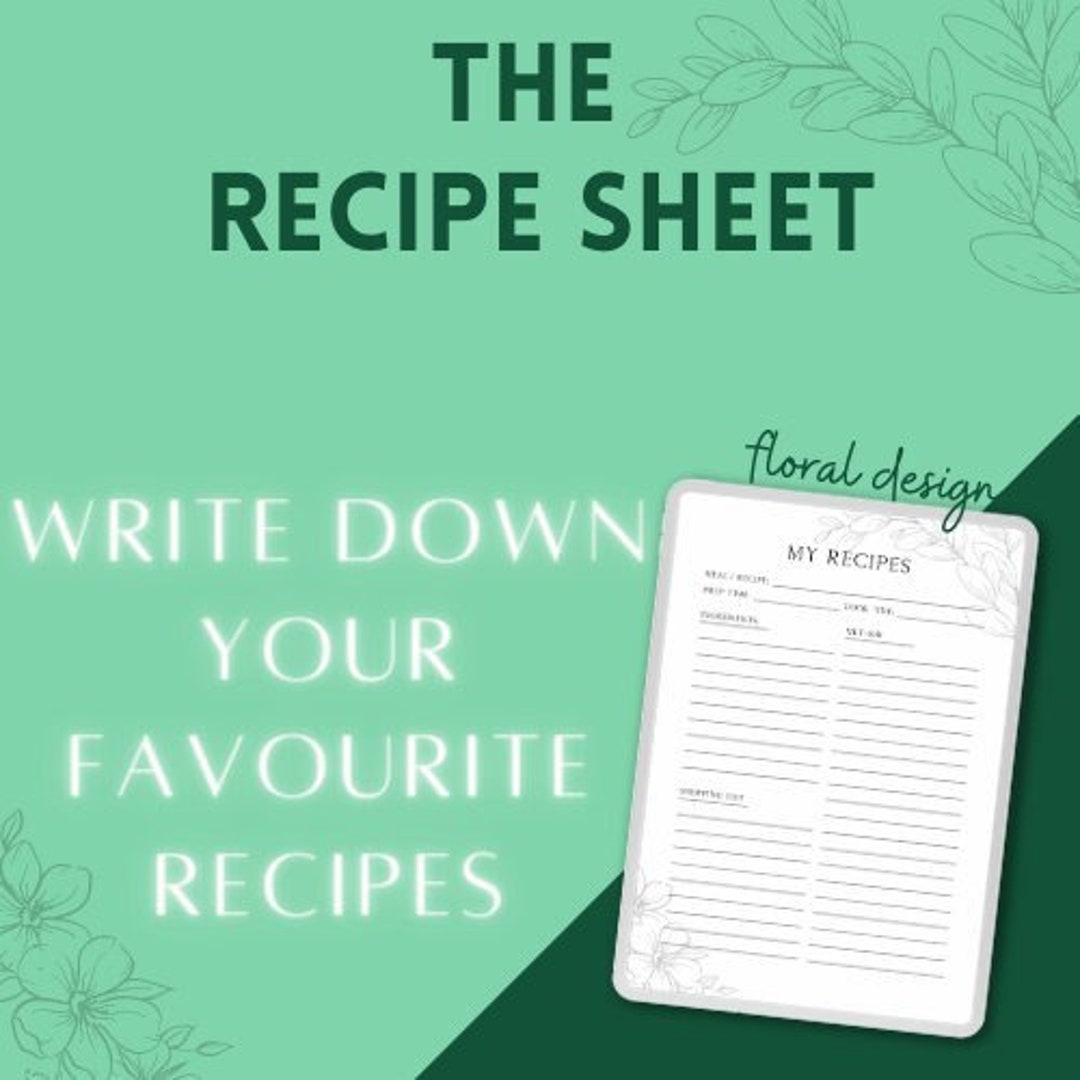 Recipe Sheet//recipe Journalrecipe Templaterecipe Book - Etsy