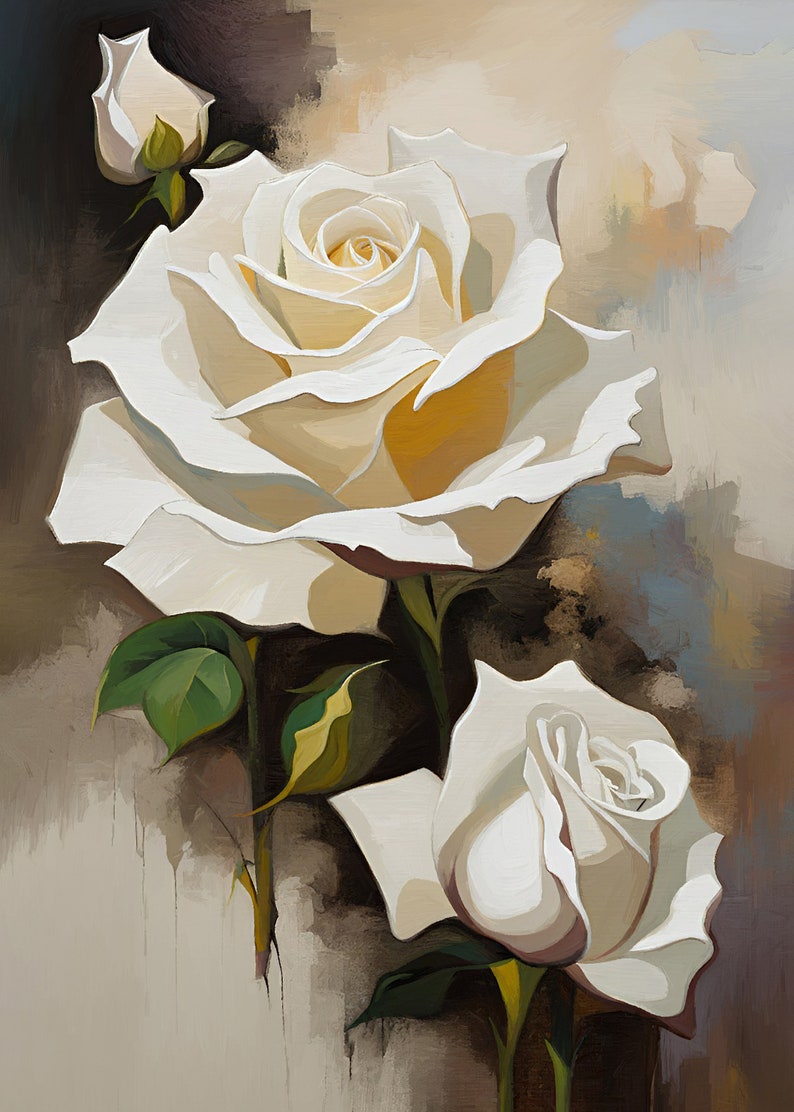 White Rose Paintings HQ Digital Canvas Print Wall Art - Etsy