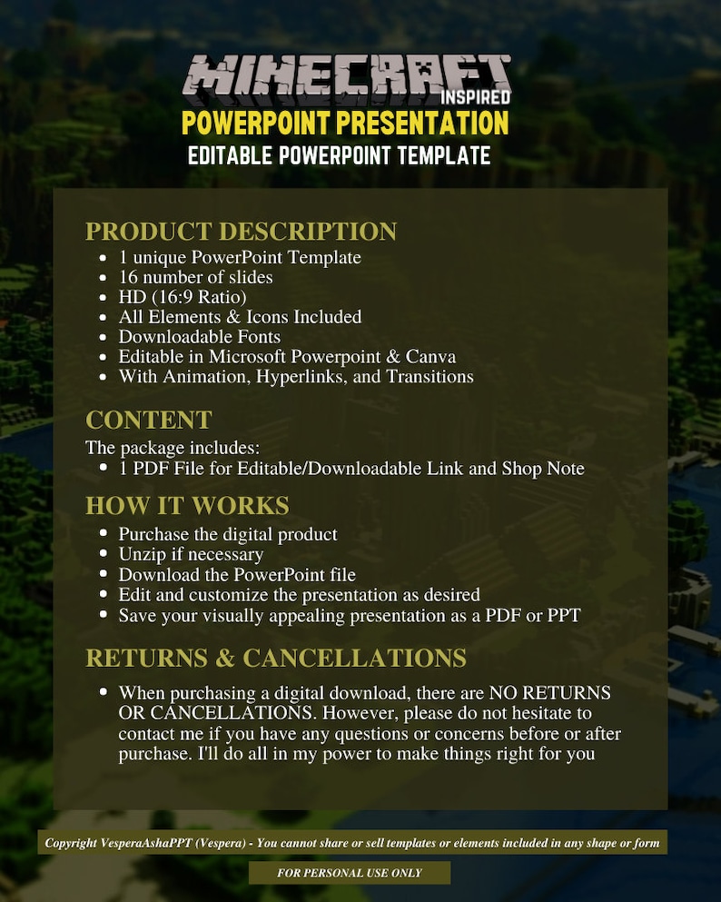 MINECRAFT Inspired Editable Powerpoint Template by Vespera Asha ...