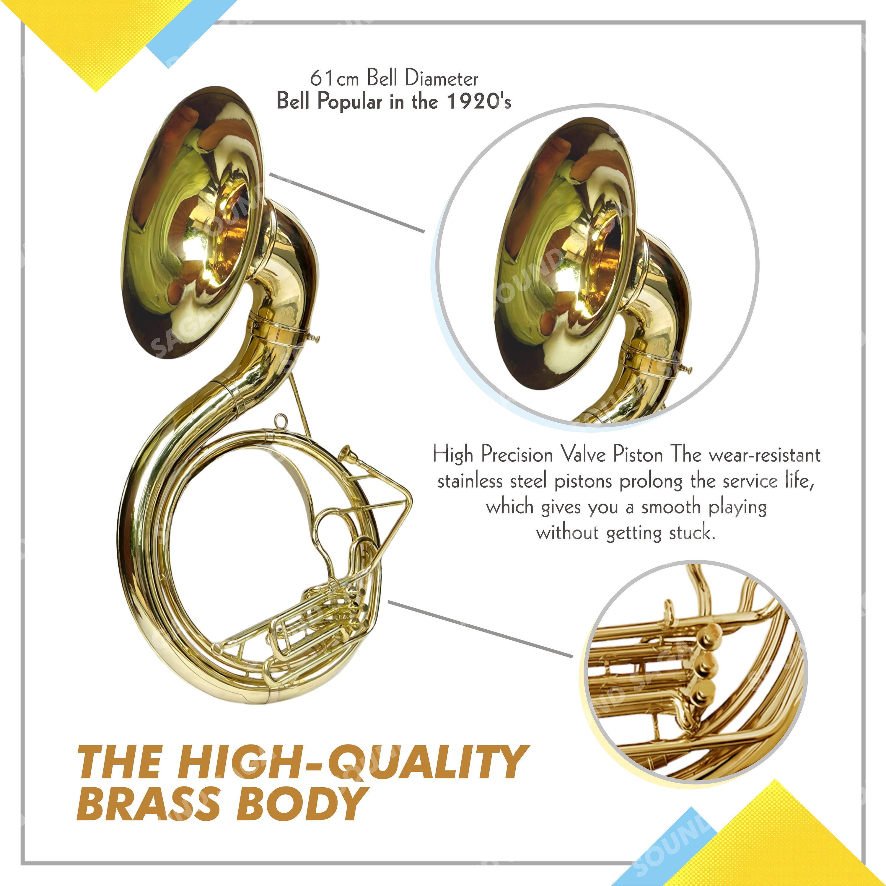 SOUND SAGA® Sousaphone 24" King Size Handmade BB Pitch Premium Brass ...