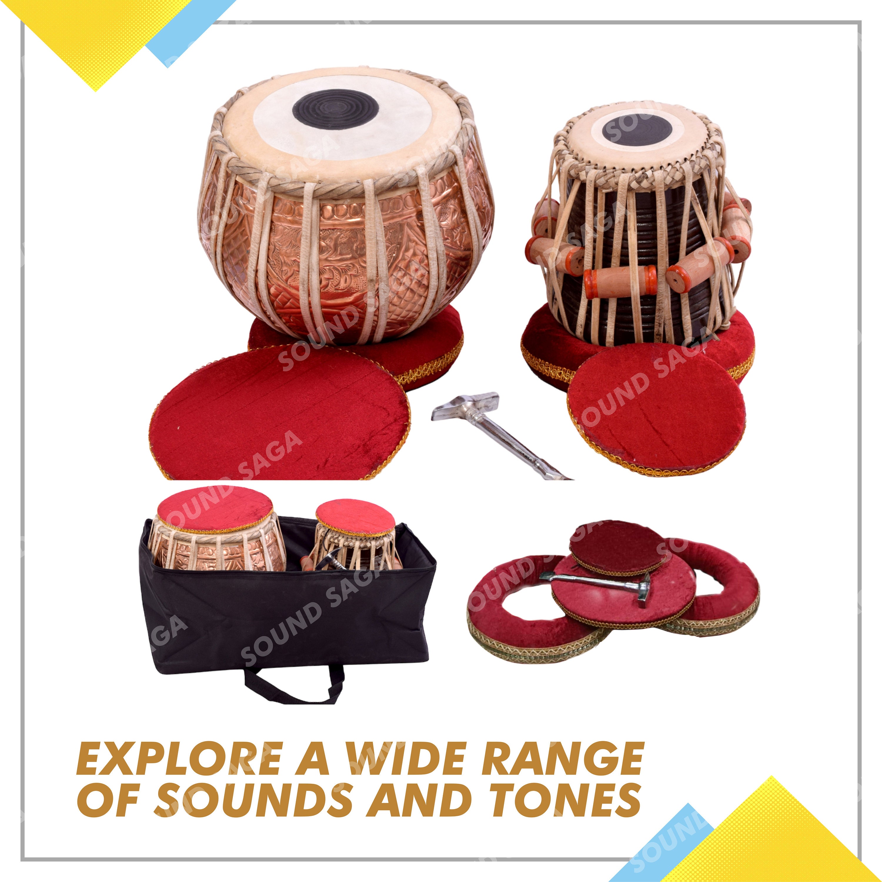 Sound Saga® Tabla Drum Set Finest Bayan And Dayan With Hammer Cushions