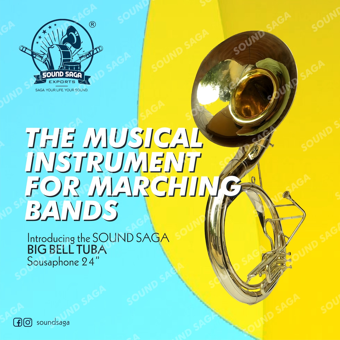 SOUND SAGA® Sousaphone 24" King Size Handmade BB Pitch Premium Brass Made Quality With Carry ...