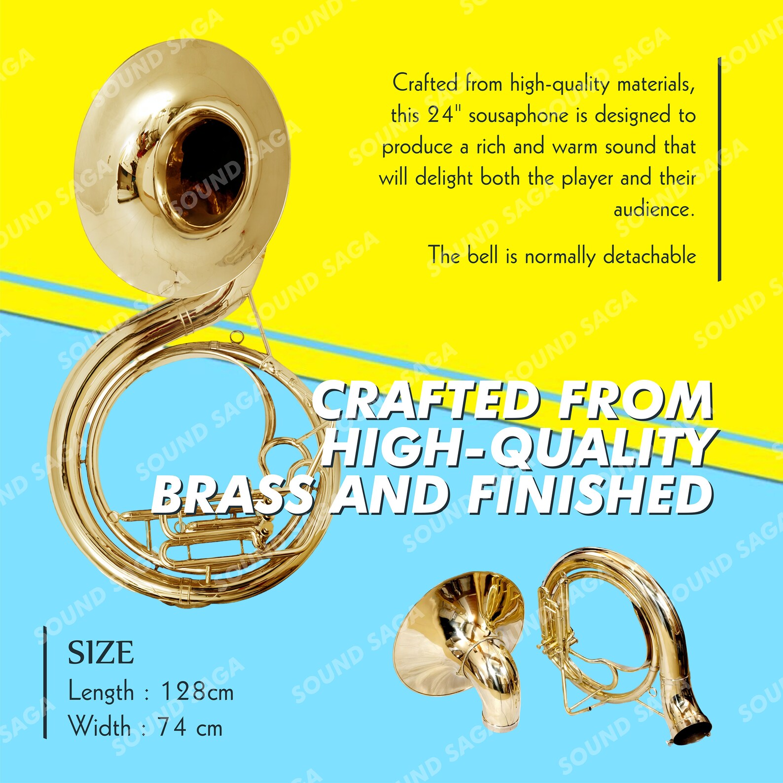 SOUND SAGA® Sousaphone 24" King Size Handmade BB Pitch Premium Brass ...