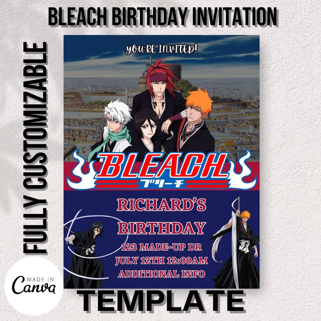 Editable Bleach Birthday Invitation Canva Template Fully - Etsy