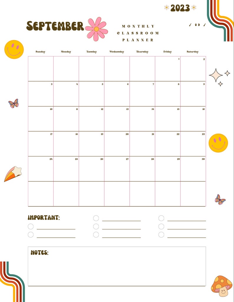 2023-2024 Groovy Retro Classroom Planner Calender - Etsy