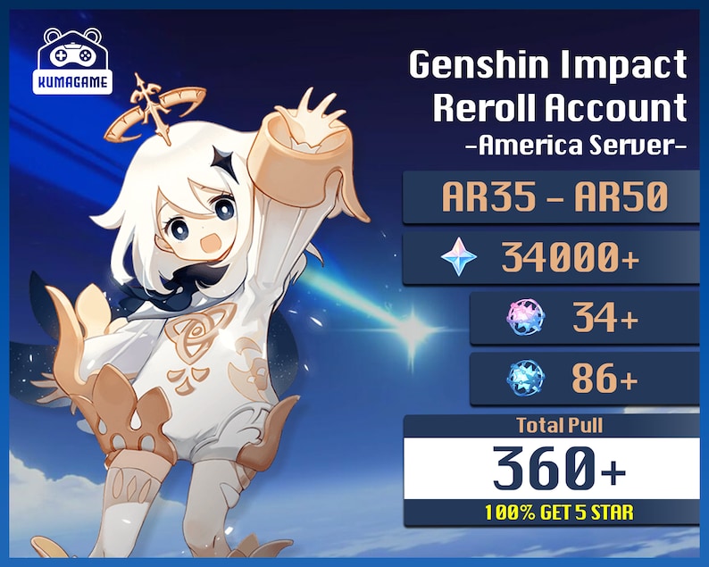 Genshin Impact Reroll Account 360 Pull AR35-AR50 America Server - Etsy ...