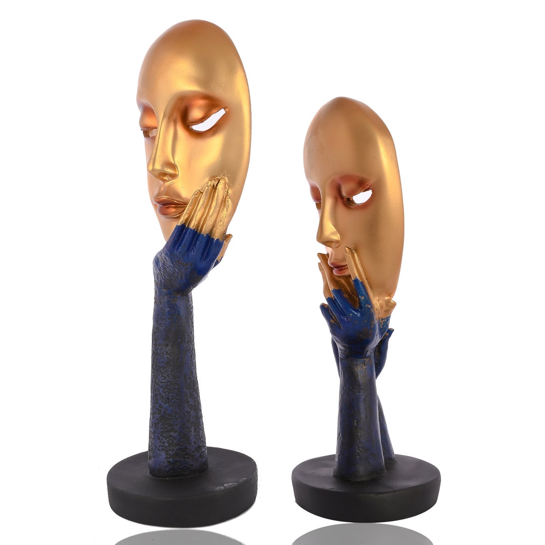 Human Face Set of 2 for Home Decor Living Room Lovely Statue Figurine ...