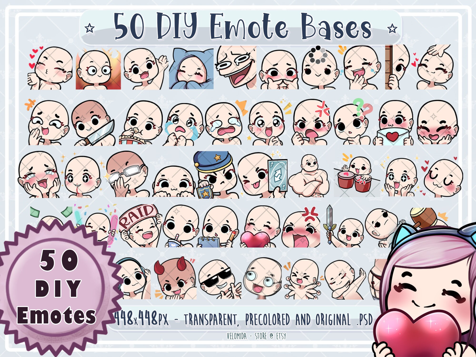 50x DIY Emote Kawaii Bases Twitch / Youtube / Discord - Etsy Portugal