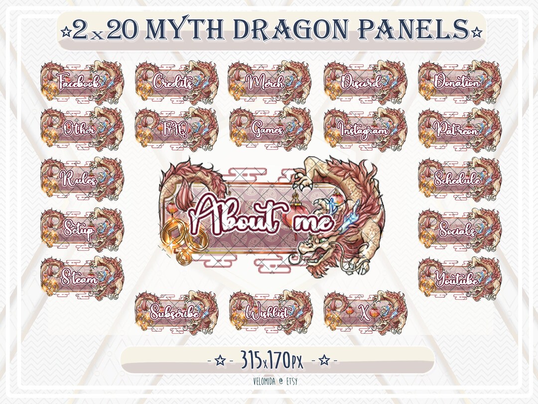 2x 20 Myth Dragon Panels Twitch / Youtube / Discord cute, Kawaii ...