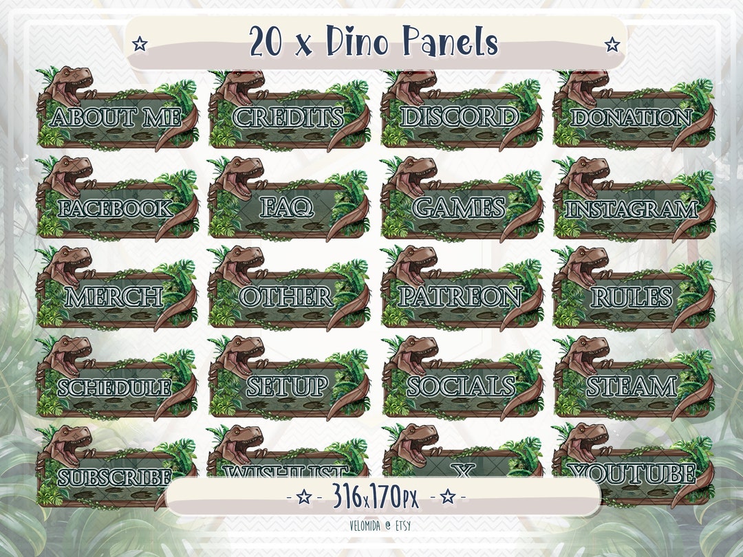 20 Dino Panels Twitch / Youtube / Discord cute, Kawaii, Dino, Jungle, Ark, Jurassic - Etsy