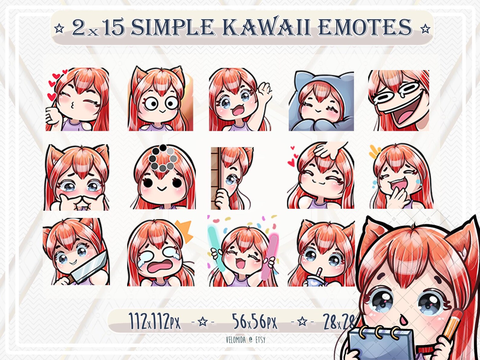 2x15 Cute/kawaii Ginger/red R2U Simple Emotes Twitch / Youtube ...