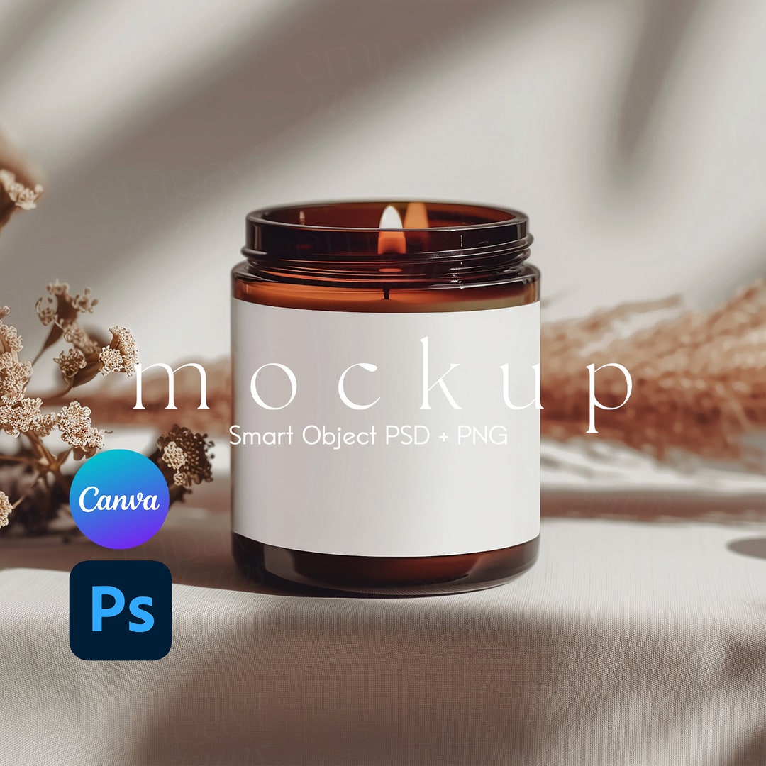 Candle Mockup, Amber Glass Candle Mockup, Candle Label Mockup, Candle ...