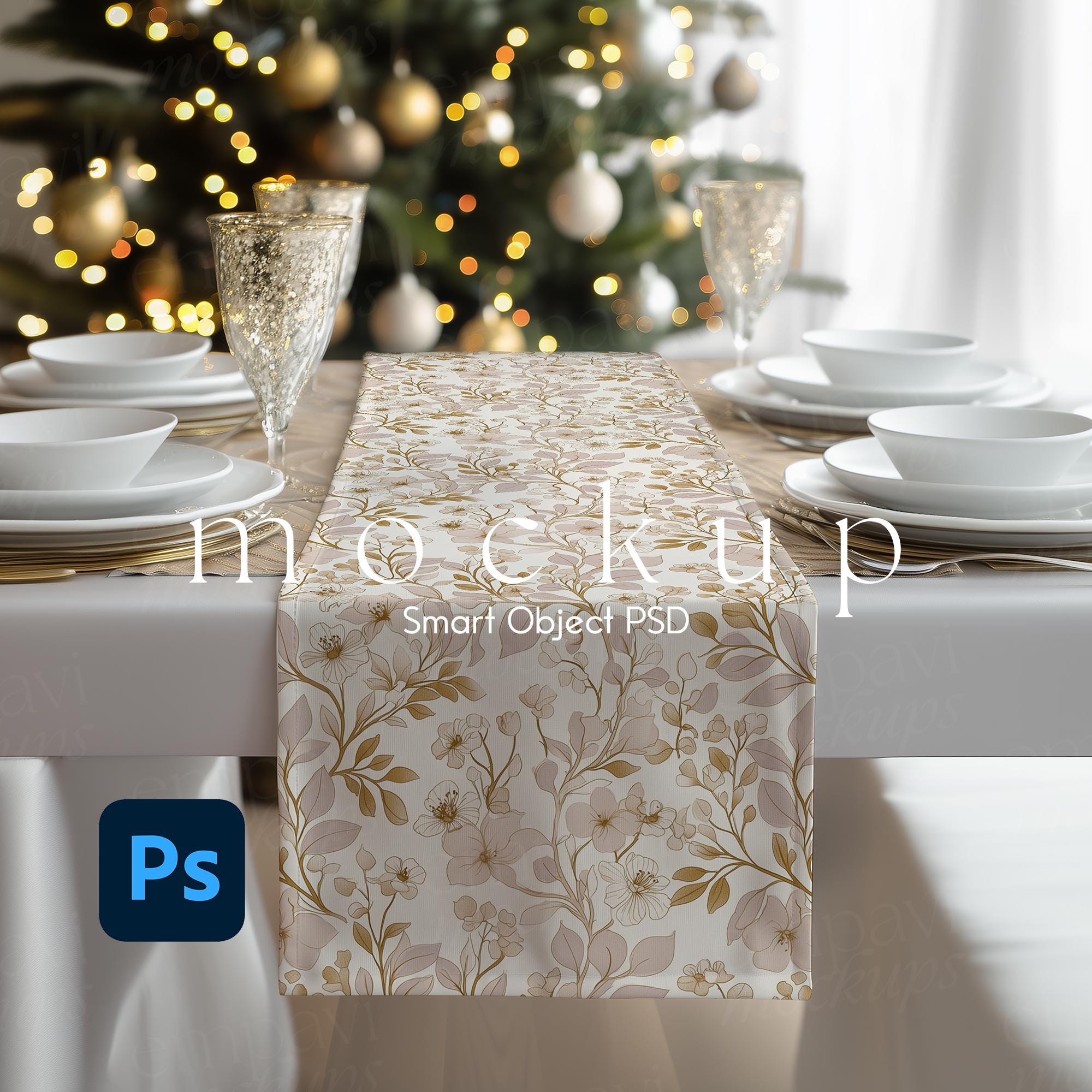 Table Runner Mockup, Christmas Table Runner Mockup, Blank Table Runner ...