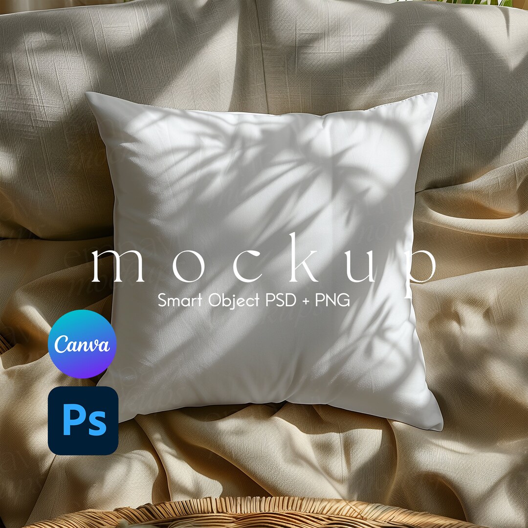 Pillow Mockup, Smart Object PSD and Canva PNG, Pillow Mock Up, Throw ...