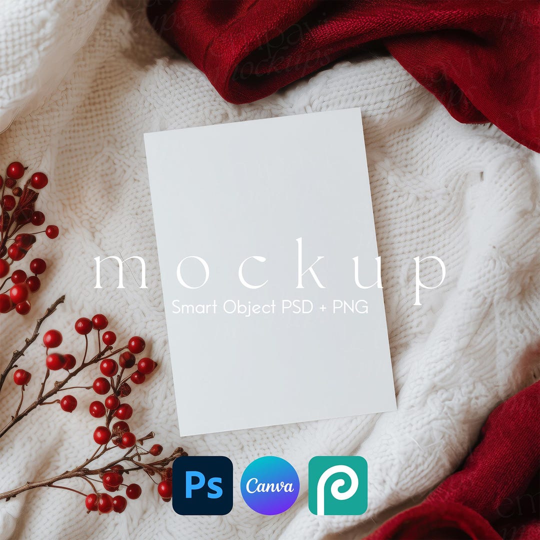 5x7 Christmas Card Mockup, Greeting Card Mockup, White New Year Card ...