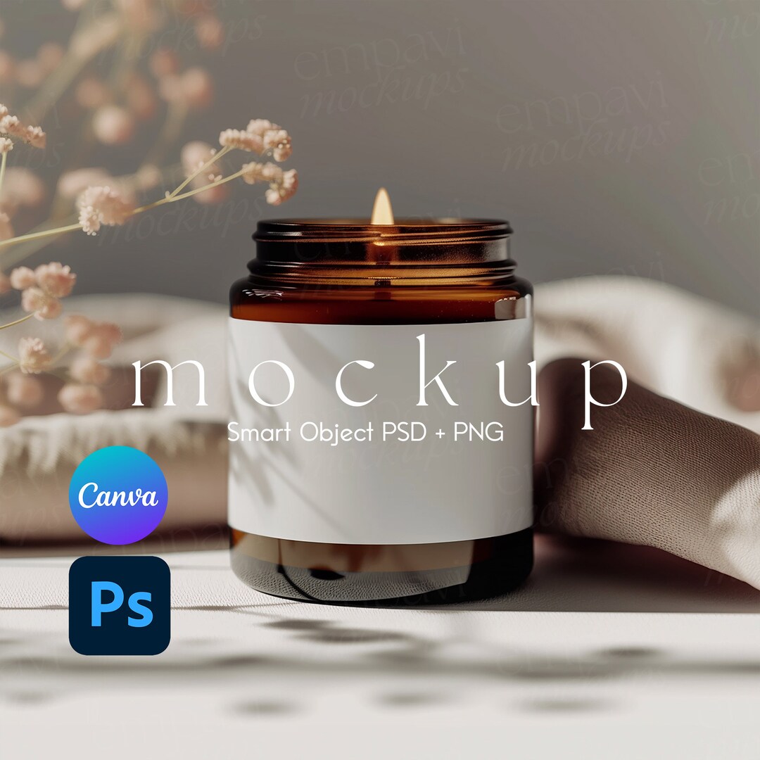 Candle Label Mockup, Candle Mockup, Amber Glass Candle Mockup, Candle ...