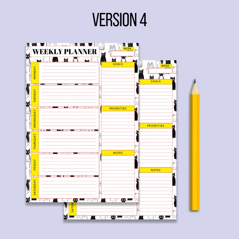 Cute Cats Weekly Planner Printable to Do List, 4 Versions PDF Template ...