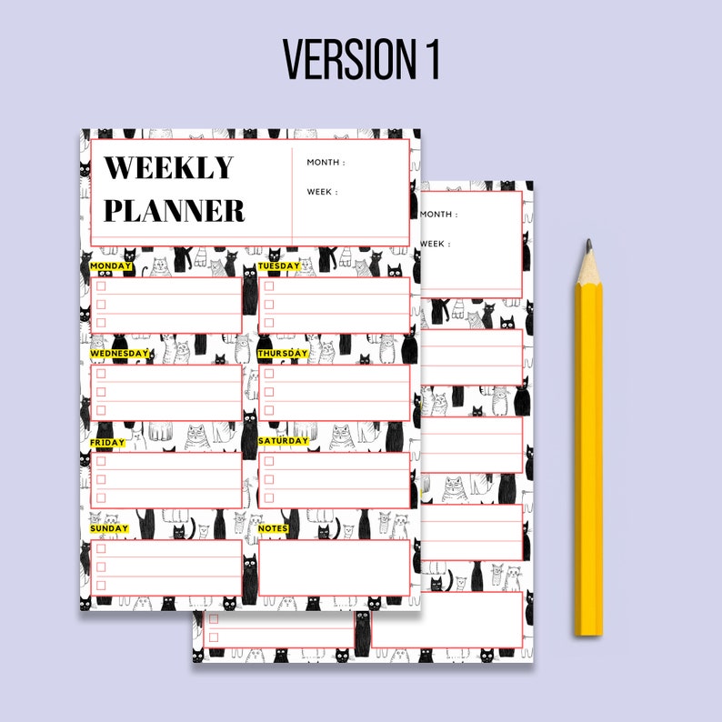 Cute Cats Weekly Planner Printable to Do List, 4 Versions PDF Template ...