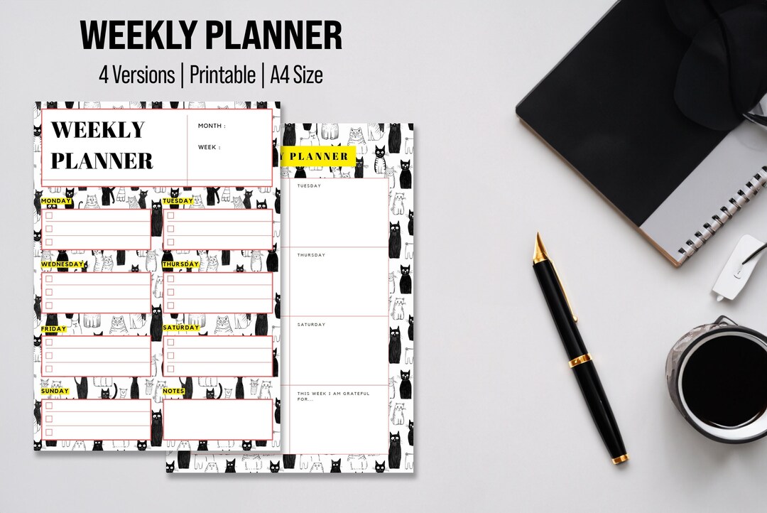 Cute Cats Weekly Planner Printable to Do List, 4 Versions PDF Template ...