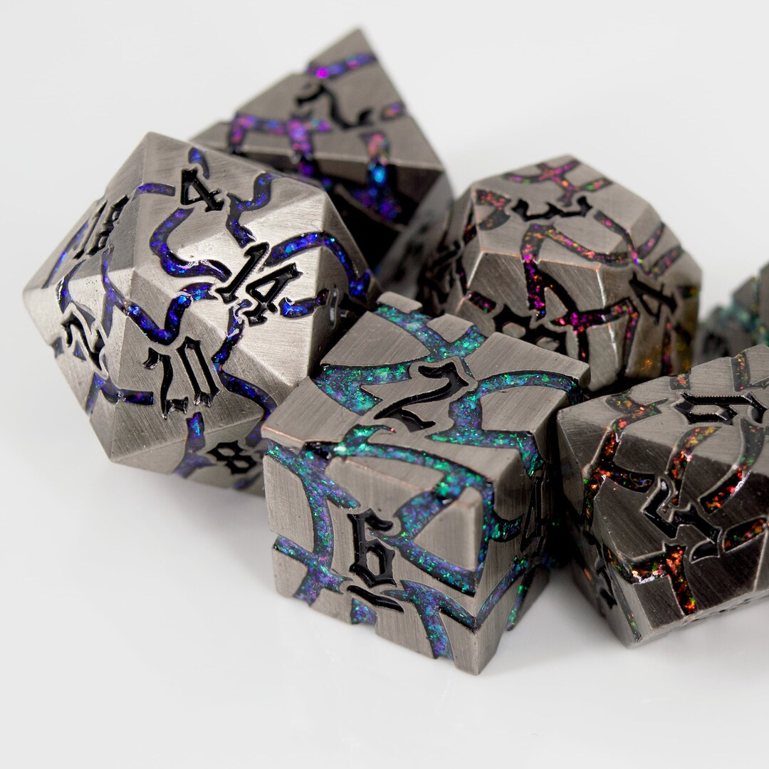 Tectonic Metal Dice Set, Heavy Dnd Dice, Colourful 7 Piece Polyhedral ...