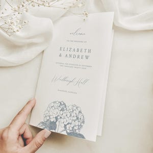 Printable Wedding Program Template With Hydrangea Flowers | Dusty Blue ...