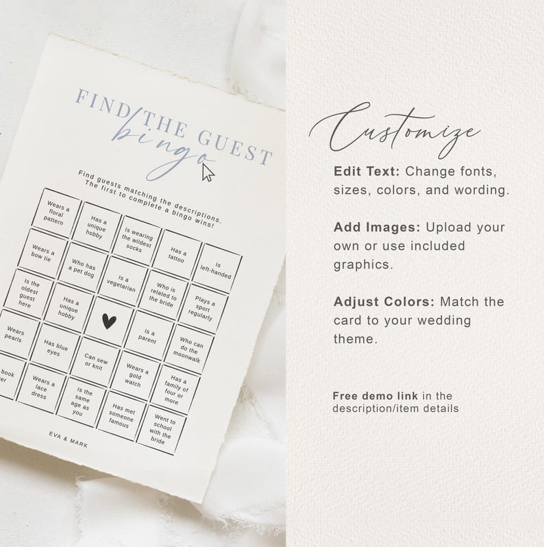 Find the Guest Bingo | Printable Wedding Game | Fully Editable Using ...