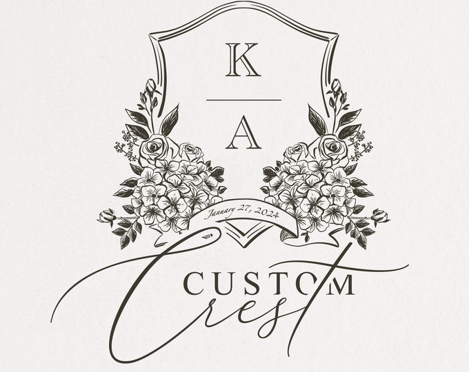 Fully Customized Wedding Crest Illustration | Wedding Monogram Crest ...