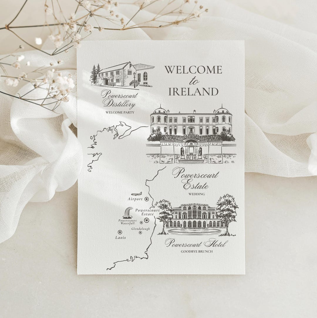 Custom Wedding Map Illustration With 2 Venues | Destination Wedding ...