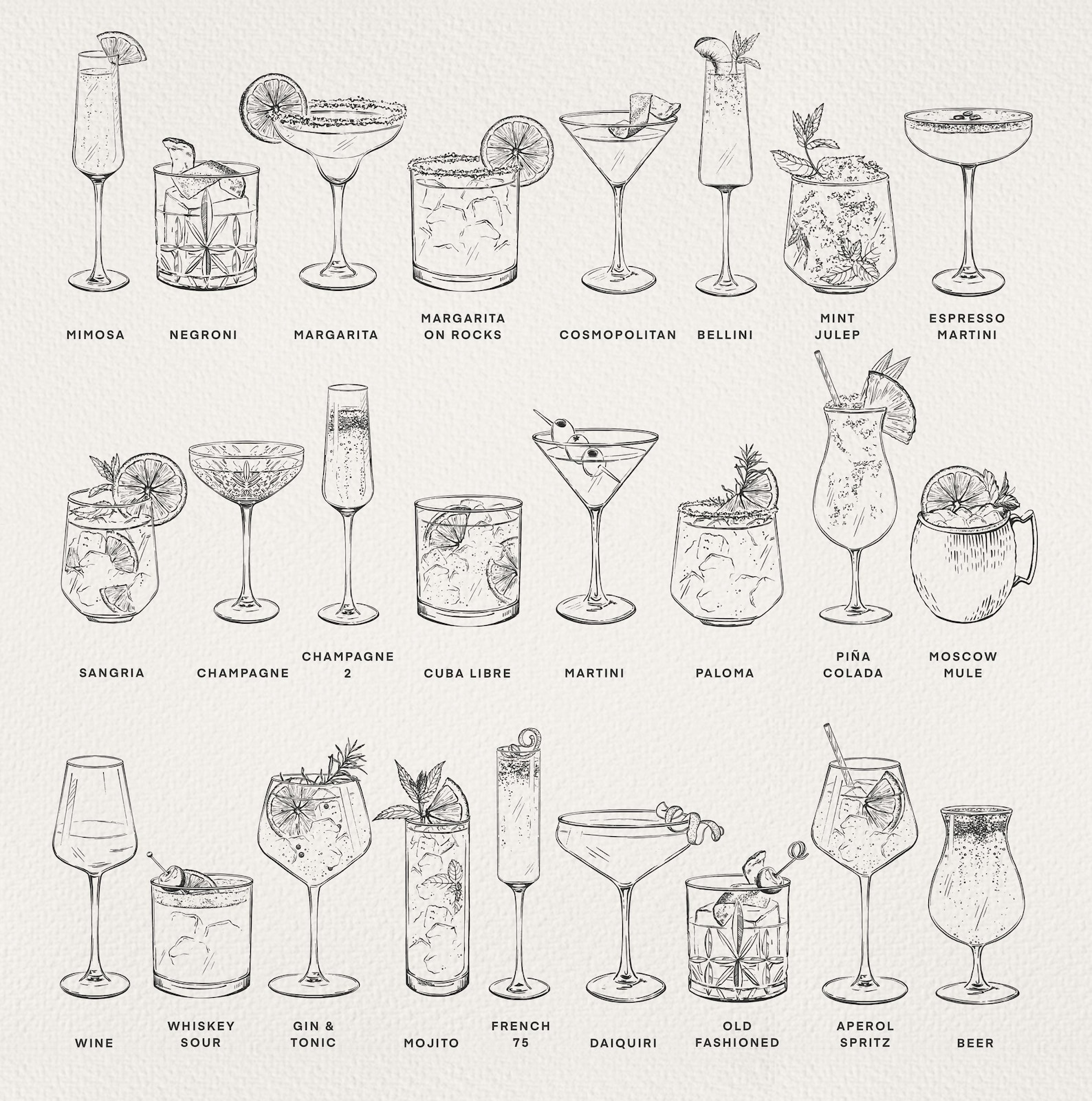 25 Hand Drawn Drink Illustrations SVG & PNG Files Cocktail Clip Art ...