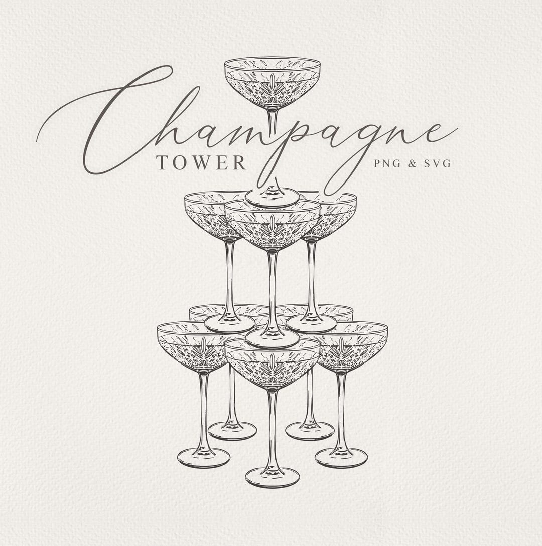 Hand Drawn Champagne Tower Illustration | SVG & PNG Files | Champagne ...